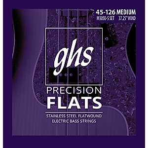 GHS Strings, 5-String Bass Precision Flats, Stainless Steel Flatwound, 37.25" Winding, Medium (45-126) (M3050-5)