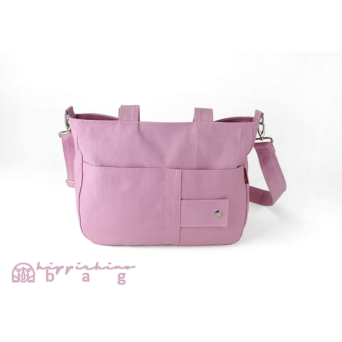 Multiple Pockets Canvas Shoulder Tote Bag for Women Crossbody Detachable Strap Zipper Closure Candy Pink