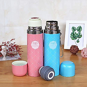 Best Stainless Steel Thermos Bottle - New Triple Wall Insulated - BPA Free - Hot Coffee or Cold Tea + Drink Cup Top - Perfect for Office (Pink, 500 ml)
