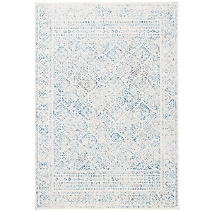 SAFAVIEH Tulum Collection Area Rug - 5'3" x 7'6", Ivory & Turquoise, Moroccan Boho Distressed Design, Non-Shedding & Easy Care, Ideal for High Traffic Areas in Living Room, Bedroom (TUL264B)