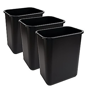 Highmark™ Rectangular Plastic Wastebasket, 6.5 Gallons, 15"H x 10"W x 14-1/4"D, Black, Pack Of 3