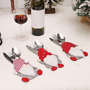 Luxshiny 12pcs Christmas Tableware Bags Gnome Cutlery Bags Xmas Cutlery Pouch Cover Holiday Table Flatware Pouches for Chopsticks Spoon Fork Christmas Table Decorations