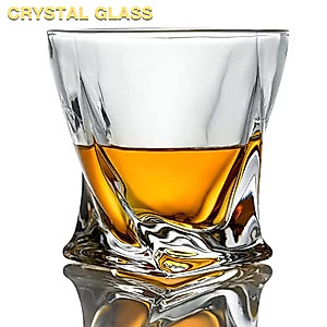 Mfacoy Old Fashioned Whiskey Glasses Set of 4 (2 Crystal Bourbon Glasses, 2 Round Big Ice Ball Molds 11 Oz Rocks Glass with Gift Box, Barware for Scotch Cocktail Rum Vodka Liquor, Gifts for Men