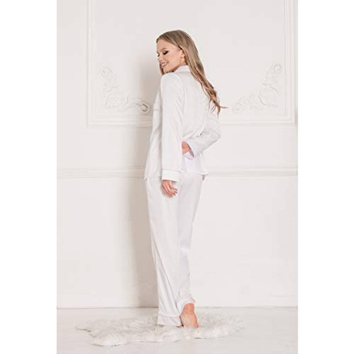 Satin Pajamas Women, Silk Pajamas for Women, Silk Pajama Set for Women, Bridesmaid PJs Bridal Sleepwear Plus Size Womens Night Wear Lightweight Fancy Pyjamas Long White Pyjama Sets Sexy Nightwear