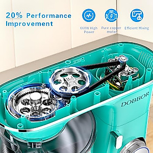 DOBBOR Electric Stand mixer, 9.5QT 660W 7 Speeds Tilt-Head Dough Mixers, Bread Mixer with Dough Hook, Whisk, Beater, Splash Guard for Baking Bread, Cake, Cookie, Pizza, Muffin, Salad and More - Blue