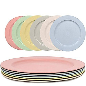 shopwithgreen 10 Inch Wheat Straw Dinner Plates, Unbreakable Sturdy Plastic Dinner Plates, Microwave and Dishwasher Safe