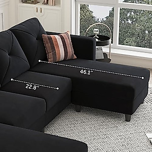 HONBAY Sleeper Sectional Sofa Set Velvet U Shaped Couch with Storage Ottoman 4-Seat Sectional Sofa Set for Living Room, Black