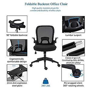 IPKIG Foldable Office Chair - Home Office Desk Chairs with Flip-Up Arms and Foldable Backrest, Mesh Computer Chair Foldable Executive Office Chair (Black)