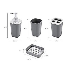KRALIX Four Piece Bathroom Vanity Accessory Set - Includes Toothbrush Holder, Lotion Dispenser, Soap Dish and Tumbler - Grey
