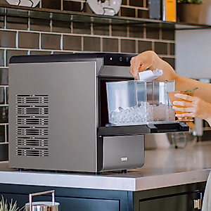 Gevi Household V2.0 Countertop Gemi Nugget Ice Maker | Self-Cleaning Pellet Ice Machine | Stainless Steel Housing |16.7''H Fits Perfectly Under Wall Cabinet | Black with Viewing Window