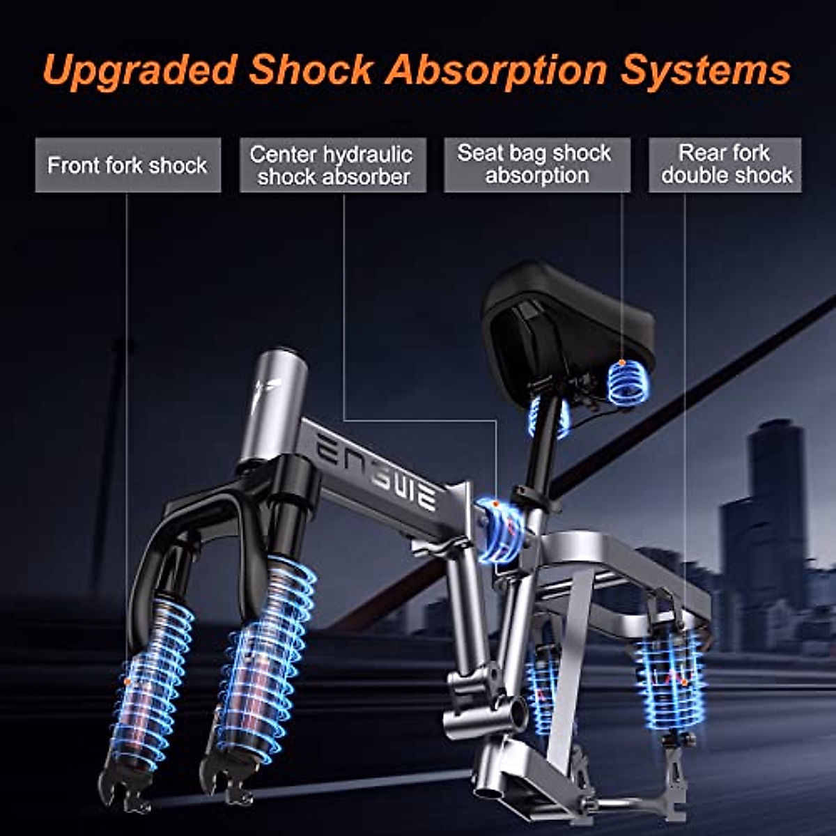 BPNN Electric Bike for Adult Folding, Ebike 7 Shock Absorbers 14" Tire 350W（600W Peak Power Motor） 48V 10Ah 19.2MPH E Bike City Cruiser Commuter Electric Bicycles E-Bike