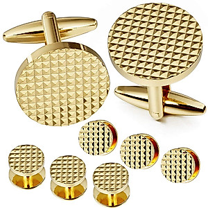 HAWSON Cuff links mens with 6 Tux Studs,Suit for mens Dress Shirt - birthdays metting Wedding Accessories (Gold)