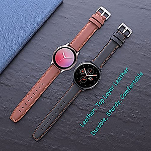 Galaxy Watch Active 2 Bands 2 Pack, Compatible with Samsung Galaxy Active 2 Watch Band, for Galaxy Watch Active 2 40mm/active 2 44mm/active, 20mm Leather Men Women Bands(Black+Brown)