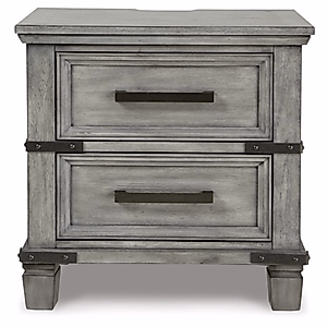 Signature Design by Ashley Russelyn Rustic 2 Smooth-Gliding Drawers Night Stand with Outlets & USB Ports, Gray