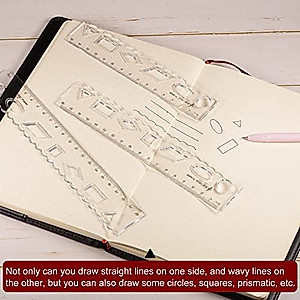 HARFINGTON 5pcs Straight Plastic Ruler 18cm Metric Plastic Clear Measuring Tool Hollow Design with Wavy Line for Classrooms Home Office, Transparent