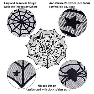 Orgrimmar 35 PCS Halloween Decorations Set Include Lace Spider Web Table Runner, Round Lace Table Cover, Fireplace Scarf Cover and 32 Pieces 3D Bats Wall Sticker Decal