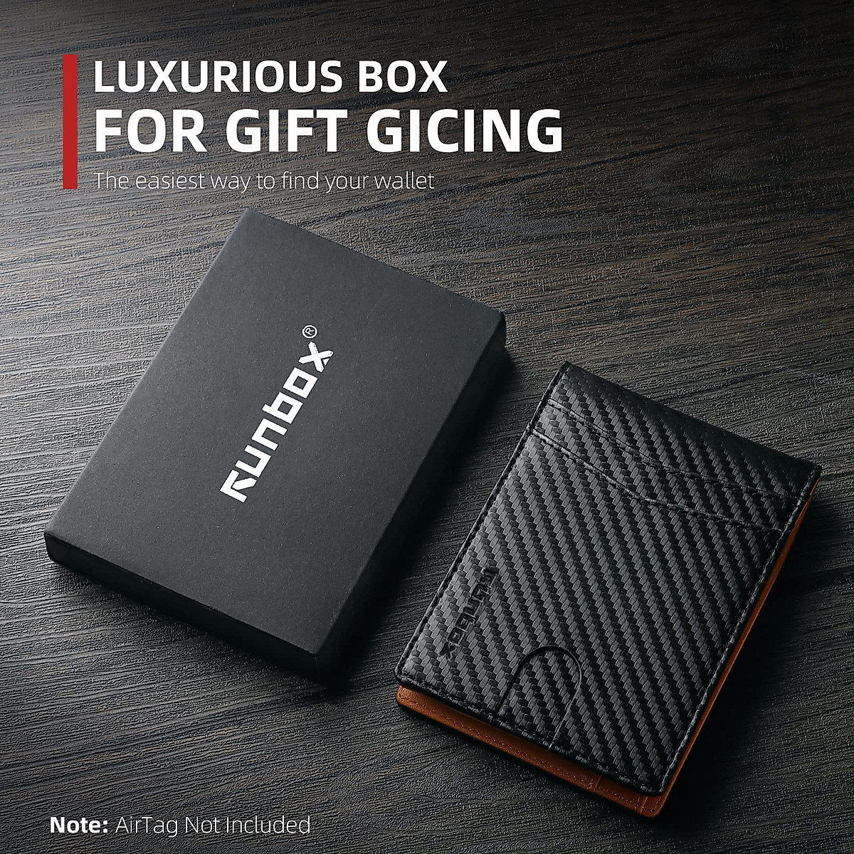 RUNBOX Airtag Wallet Men, Slim but Spacious Wallet for Men with Airtag Holder, Leather Credit Card Case Wallet, Bifold Wallet for Air Tag GPS Tracker, RFID Protected