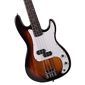 Vasitelan Electric Bass Guitar Full Size 4 String 46 Inch Bass (Brown)