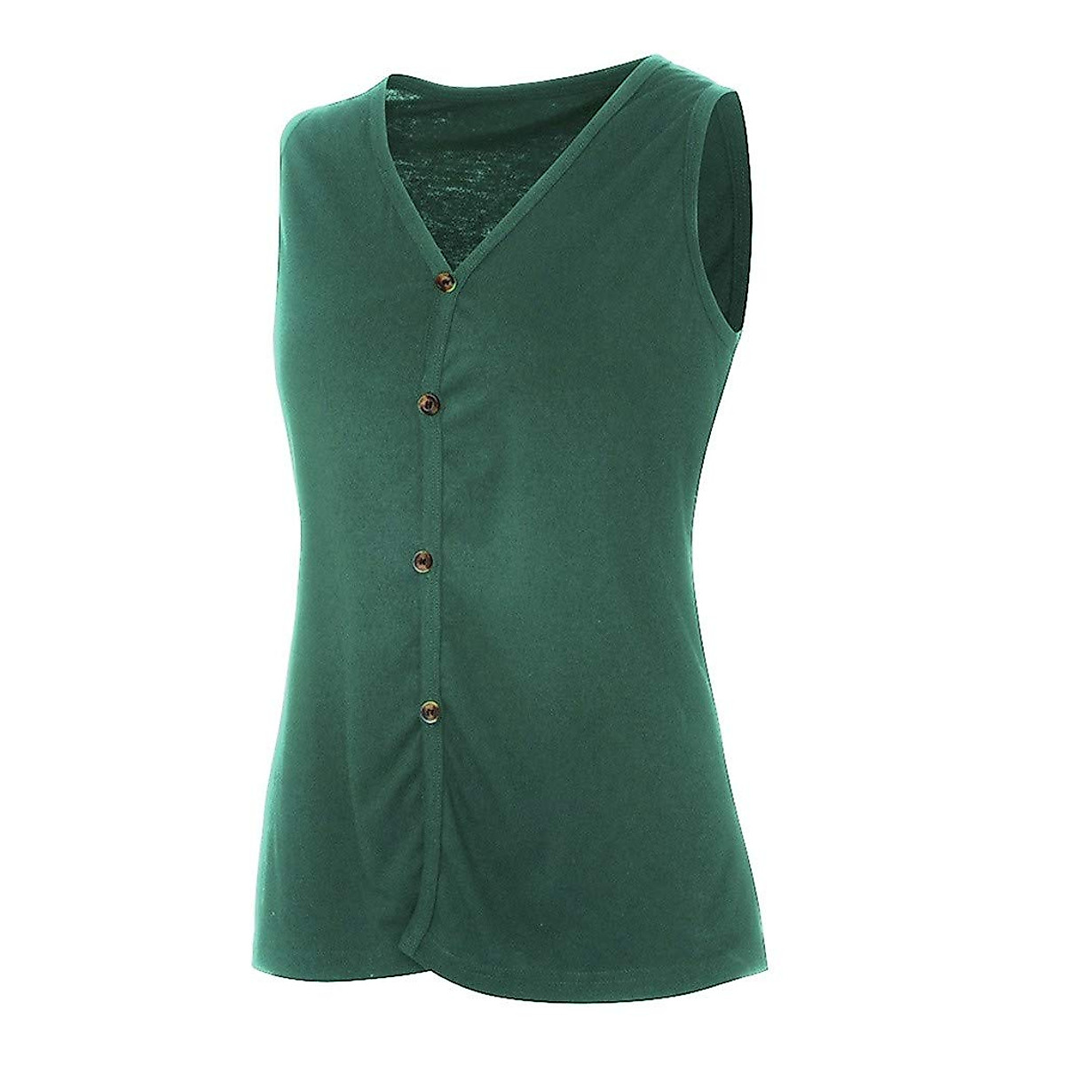 Summer Tank Tops Women Loose Button V Neck Button Vest Blouse Sleeveless T-Shirt Comfy Loose Shirts (S, Green)