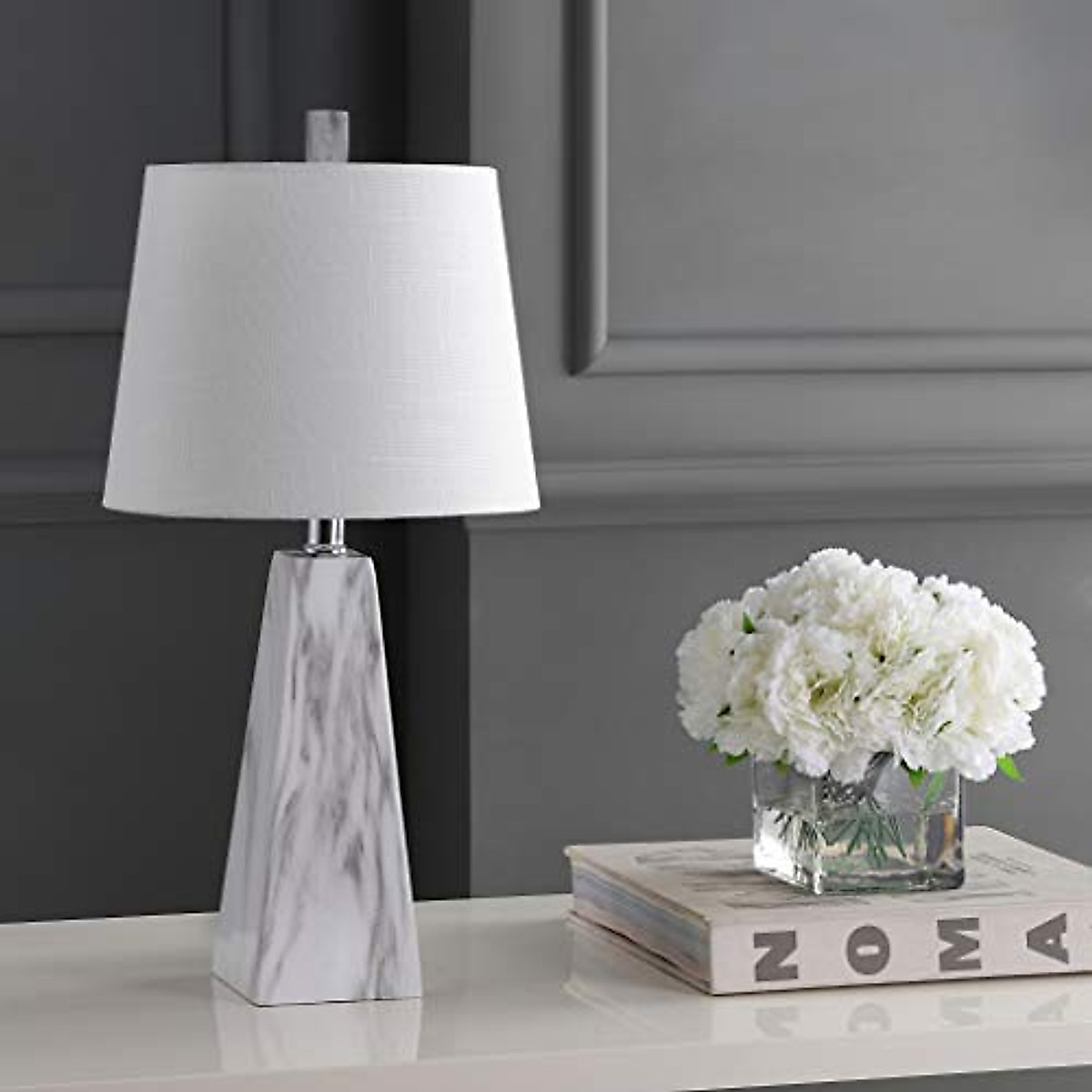 JONATHAN Y JYL1037A Owen 20.5" Resin LED Table Lamp, Contemporary, Modern, Elegant, Office, Living Room, Family Room, Dining Room, Bedroom, Hallway, Foyer, White Marble Finish