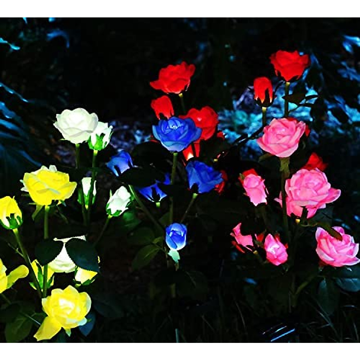 Outdoor Realistic Solar Powered Rose Flower Lights Stake,2 Pack 10 Rose Solar Garden Decorative Waterproof Lights for Backyard Patio Pathway Xmas Decoration-Blue