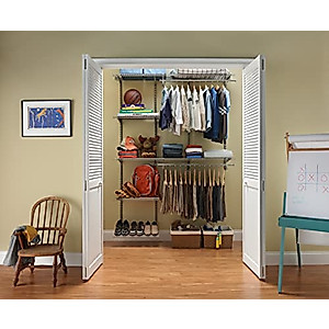 ClosetMaid ShelfTrack Wire Closet Organizer System, Adjustable from 5 to 8 Ft., with Shelves, Clothes Rods, Shoe Shelf, Hardware, Durable Steel, Nickel