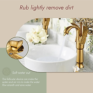 Cinwiny Swan Faucet Bathroom Sink Faucet Polished Gold Swan Shaped Single Handle One Hole Tall Lavatory Basin Tap Mixer Deck Mount Bird Faucet