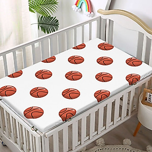 Basketball Themed Fitted Crib Sheet,Standard Crib Mattress Fitted Sheet Soft & Stretchy Fitted Crib Sheet -Great for Boy or Girl Room or Nursery,28 x 52 Inch,Cinnamon White Black