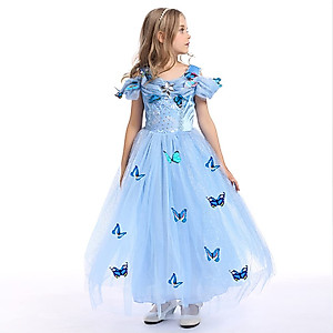 SNOWLION Princess Elsa Costume for Little Girls Toddler Princess Dress Up with Accessories Cinderella Cosplay Queen Snow (Blue, 3-4 Years)