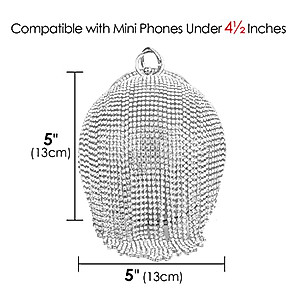 Women Evening Purses, Small Round Ball Crystal Tassel Clutch Bag, Rhinestone Lady Party Wedding Crossbody Shoulder Ring Handle Handbag (Silver)