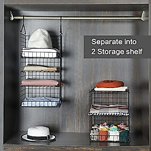 Yuyetuyo 7-Shelf Adjustable Hanging Closet Organizer, Wall Mount Clothes Shelves with 6 Adjustable Dividers for Socks Clothing Sweaters Shoes Handbags,Black