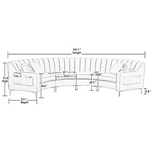 Legend Furniture Velvet Modular sectional Curved Round-Shaped Semi-Circular for Living Room Big Couches Sofas, 142", Grey