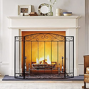 BEAMNOVA Fireplace Screen Decorative Flat Cover 3 Panel 42 Inches Wide 32 Inches Tall Modern Outdoor Protector Arched Mesh Rustic Vintage Freestanding Iron