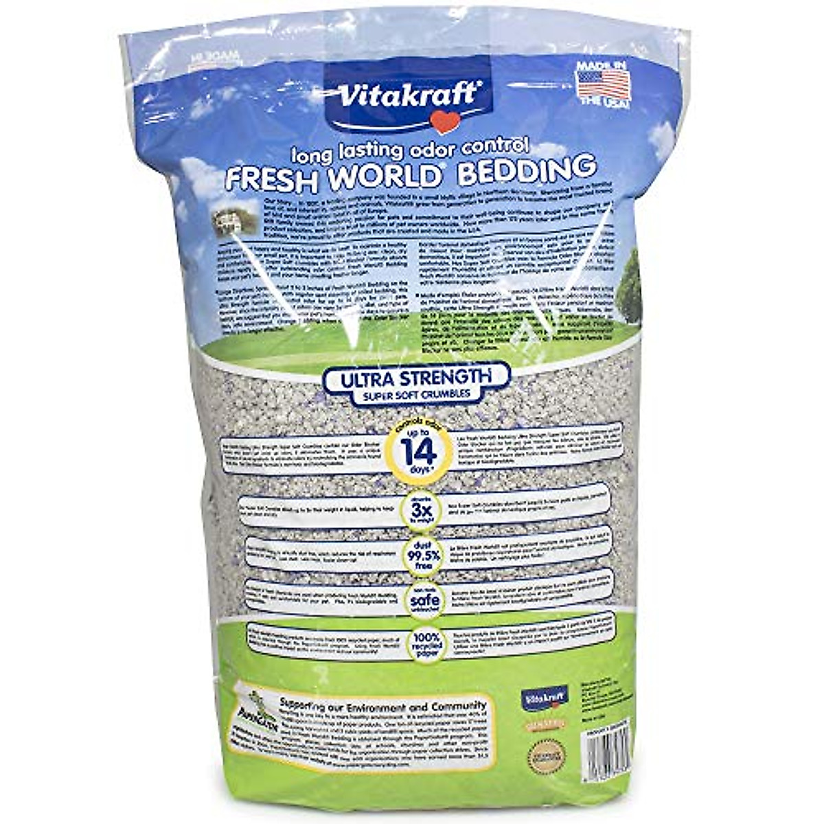 Vitakraft Fresh World Small Animal Bedding - Ultra Strength - Pet Bedding for Litter Boxes and Cages (16 L),Gray