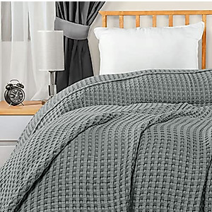 Utopia Bedding Cotton Waffle Blanket 300 GSM (Cool Grey - 90x90 Inches) Soft Lightweight Breathable Bed Blanket Queen Size Layering Any Bed for All Season