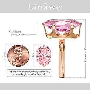 Linawe Rose Quartz Morganite Pink Diamond Cubic Zirconia Love Ring for Women, Rose Gold Fake Engagement Wedding Mood Adjustable Ring, Gemstone Rhinestone Costume Jewelry