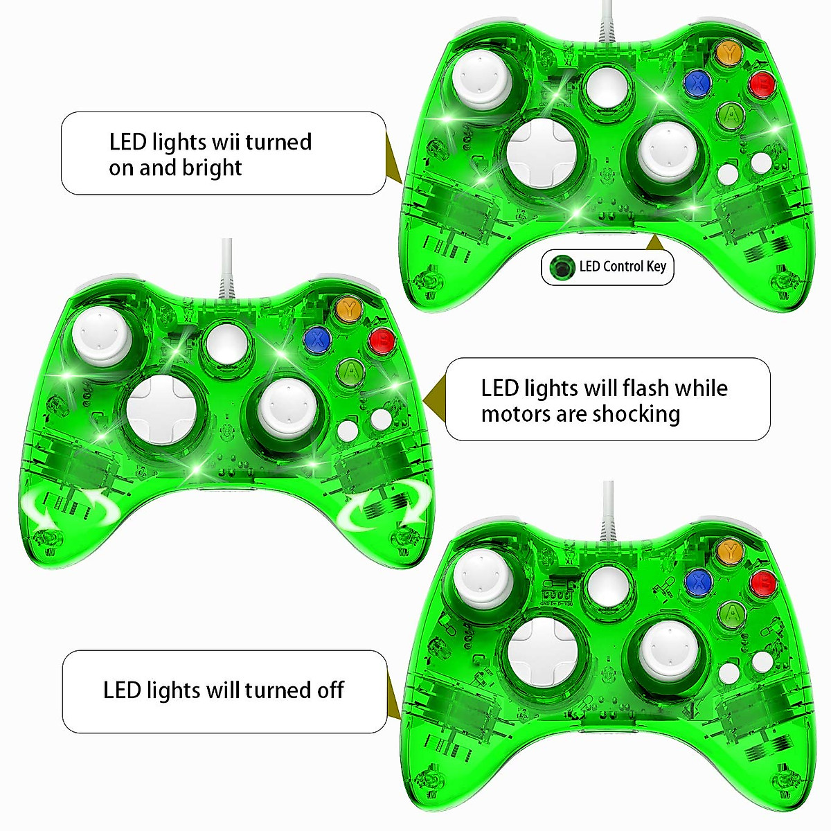 Wired 360 Controller Dual Vibrator Wired Gamepad Gaming Joypad, Green - PAWHITS