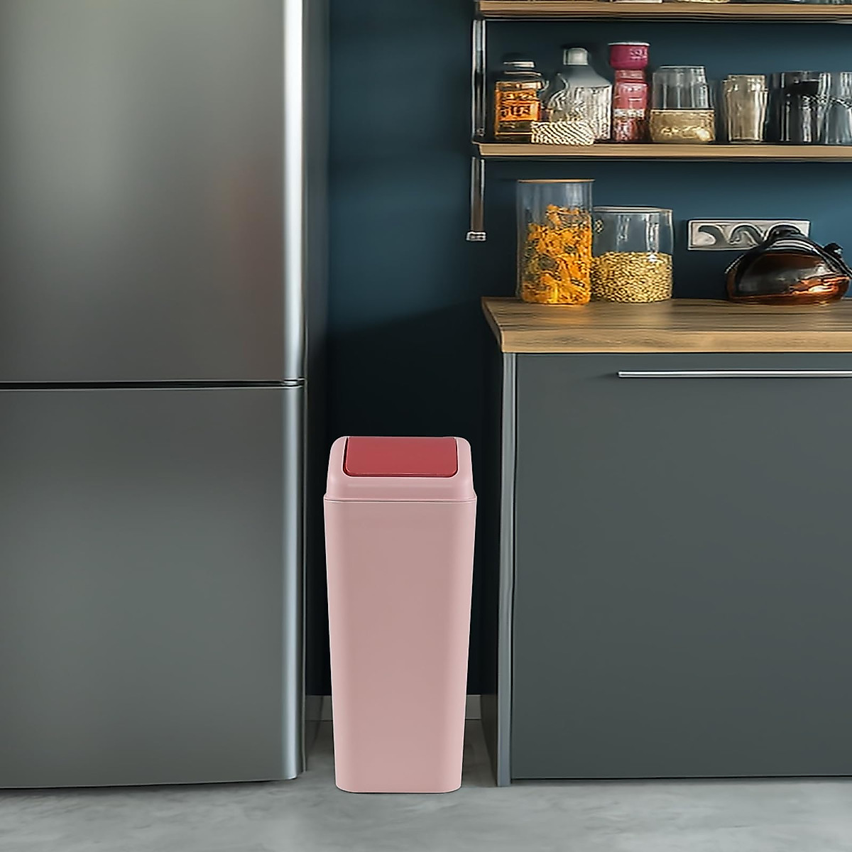 Dehouse 10 L/2.6 Gallon Trash Can with Swing-Top Lid, Plastic Swing-Top Trash Can, Pink