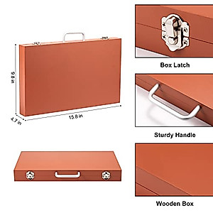 POPYOLA Art Supplies 94 Piece Wooden Paint Set for Painting, Sketching, Coloring Creative Portable Art Kit with Colored Pencils, Oil Pastels, Watercolor Cakes Art Set for Teens, Adults (Brown)