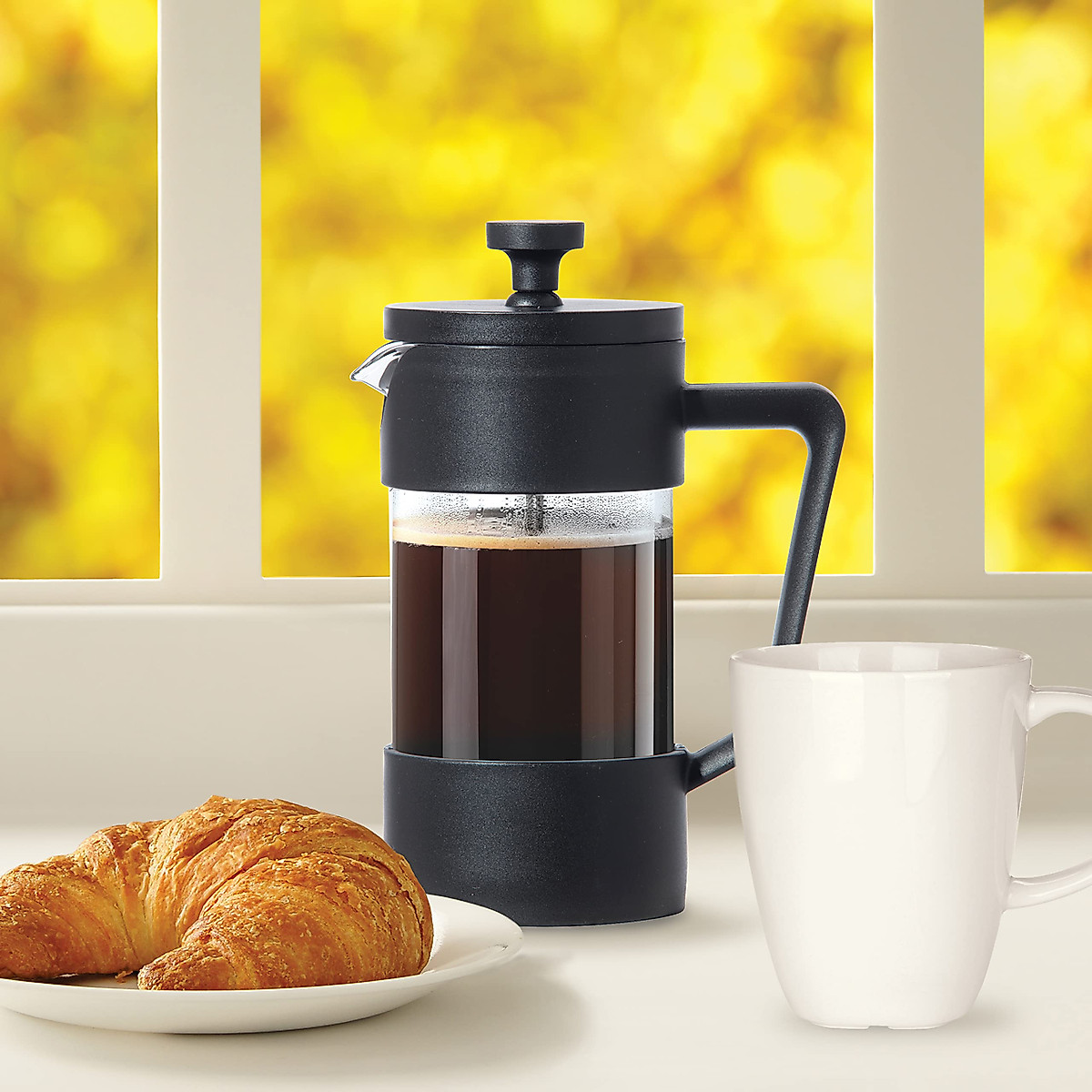 Oggi French Press Coffee Maker (12oz)- Borosilicate Glass, Coffee Press, Single Cup French Press, 3 cup Capacity, Black