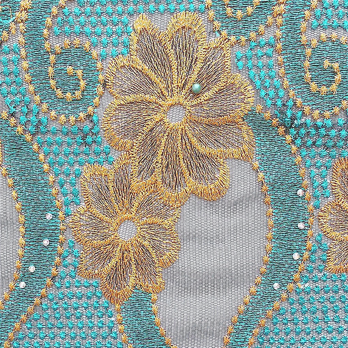 WorthSJLH African French Lace Fabric 5 Yards Swiss Guipure 2021 Nigerian Lace Fabric with Beads Green Lace LF854 (Teal Green)