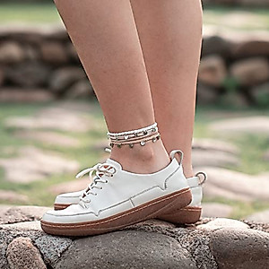 FANCY SHINY Boho Ankle Bracelets Waterproof String Anklets Braided Rope Anklet Beach Surfer Anklets Cute Coin Foot Jewelry for Women Teen Girls(White)