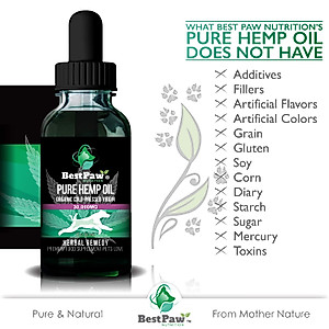 Best Paw Nutrition - Organic Hemp Oil for Dogs and Cats - Joint Pain Relief Arthritis Supplement - Natural Support for Separation Relief - Calming Aid Pets Love - from Canadian Crops - 1oz
