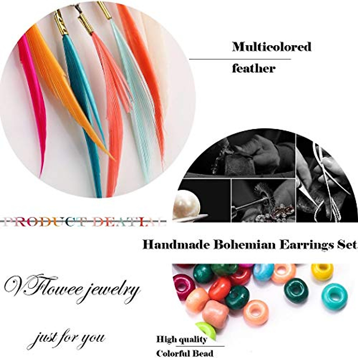 NEEBAOLY Gold Bohemian Nickel Earrings Set with Feather Tassel for Women