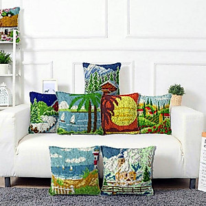 Little Yellow Ducks Latch Hook Kits Pillow DIY Printed Canvas Handmade Cushion Crochet Yarn Embroidery Needlework Hook Latch Kit Pillowcase Rug Cover Christmas Home Sofa Decoration 43x43cm