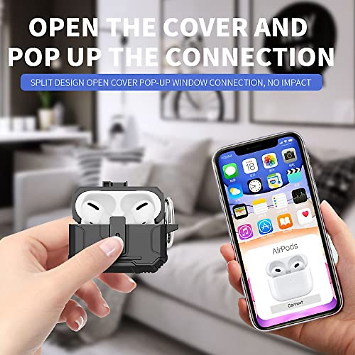 ZenRich One Key Pop-up Airpods Pro Case, zenrich Full-Body Hard Shell Protective Rugged Charging Cover Case with Keychain for AirPods, Front LED Visible,Black