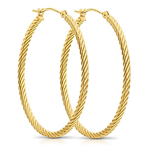 14k Yellow Gold Twisted Square Tube Hoop Earrings (35mm - 1.4'')…