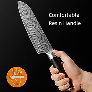 BEAFUORCT Japenses Chef Knife, 7inch Chefs Knife, Stainless Steel Kitchen Knives, High Carbon Chopping Knife, Sharp Santofu Knife with Finger Protector & Gift Box For Kitchen