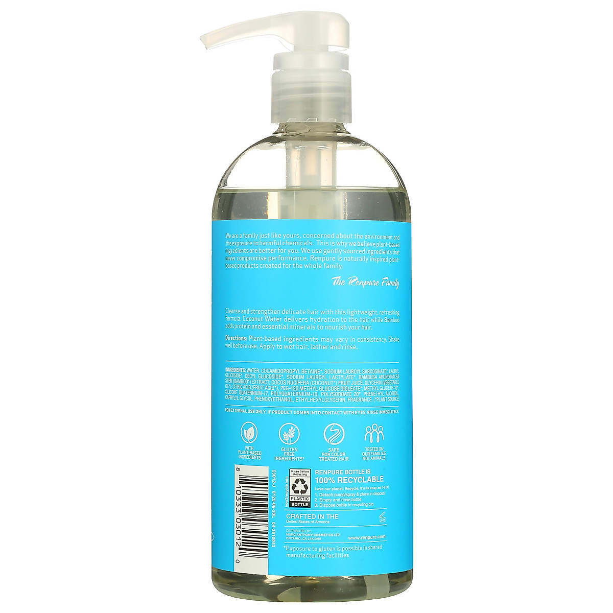 RENPURE Bamboo Coconut Water Shampoo, 24 FZ