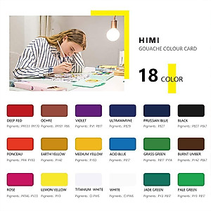 HIMI Gouache Paint Set, 18 Colors x 30ml with a Palette & a Carrying Case, Unique Jelly Cup Design, Miya Guache Paint on Canvas Watercolor Paper - Perfect for Beginners, Students, Artists(Green Case)